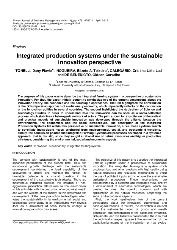 (PDF) Integrated production systems under the sustainable innovation ...