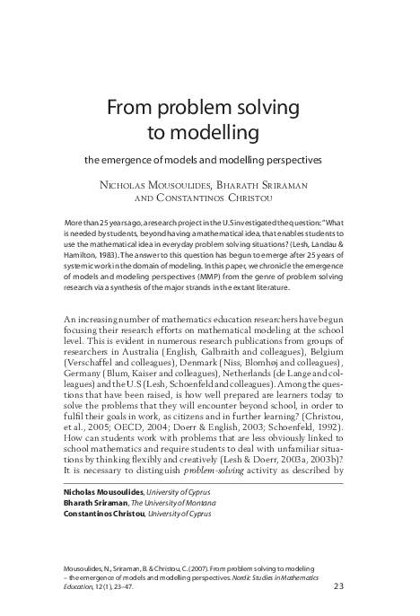 (PDF) From problem solving to modelling the emergence of models and ...