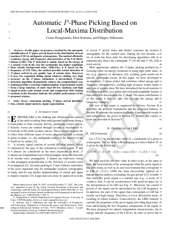 (PDF) Automatic $P$ -Phase Picking Based on Local-Maxima Distribution