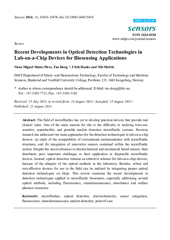 (PDF) Recent Developments in Optical Detection Technologies in Lab-on-a-Chip Devices for ...