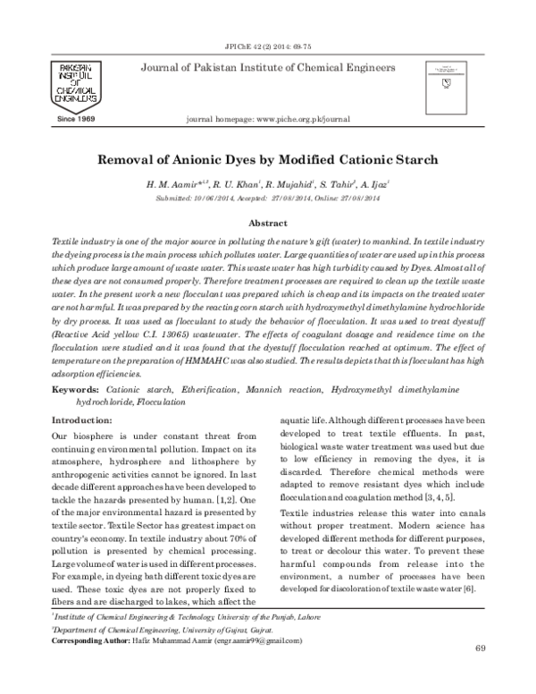 (PDF) Cationic Starch for Anionic Dye Removal