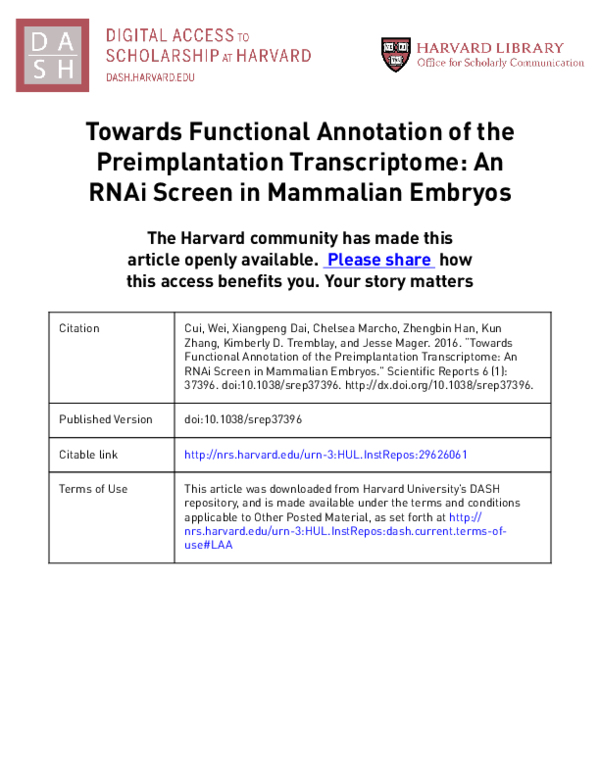 (PDF) Towards Functional Annotation of the Preimplantation ...