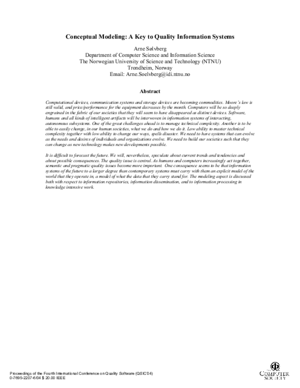 (PDF) Conceptual modeling: a key to quality information systems