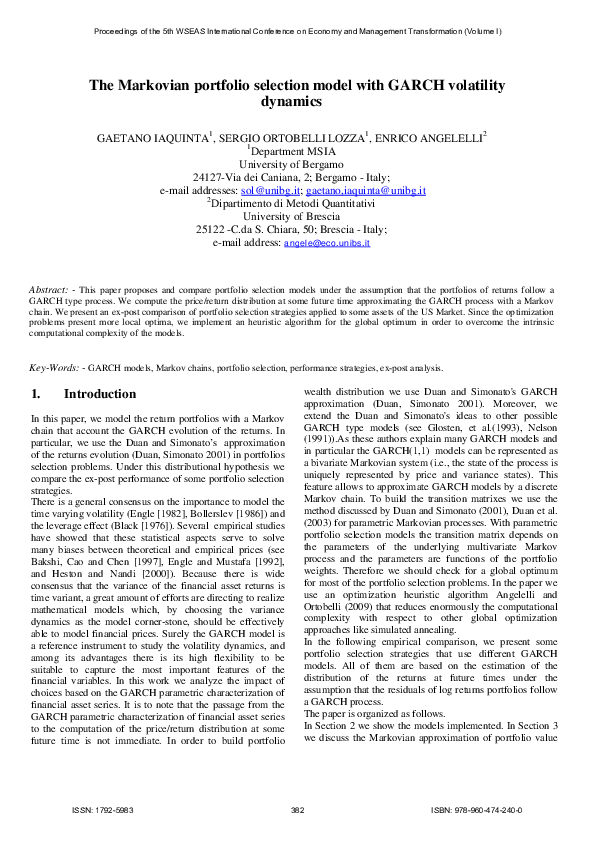 (PDF) The Markovian portfolio selection model with GARCH volatility dynamics | Gaetano Iaquinta ...