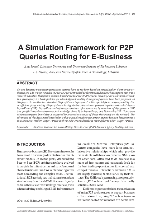 (PDF) A Simulation Framework for P2P Queries Routing for E-Business