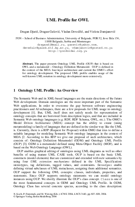 (PDF) UML Profile for OWL