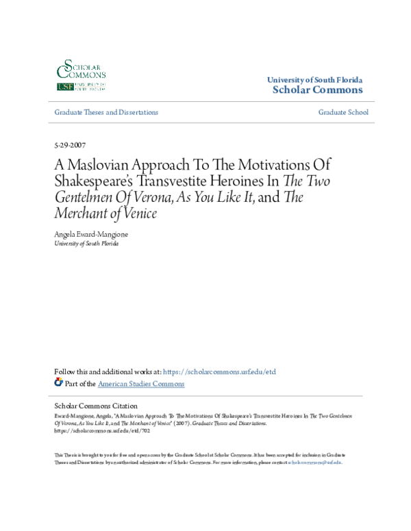 (PDF) A Maslovian approach to the motivations of Shakespeare's ...