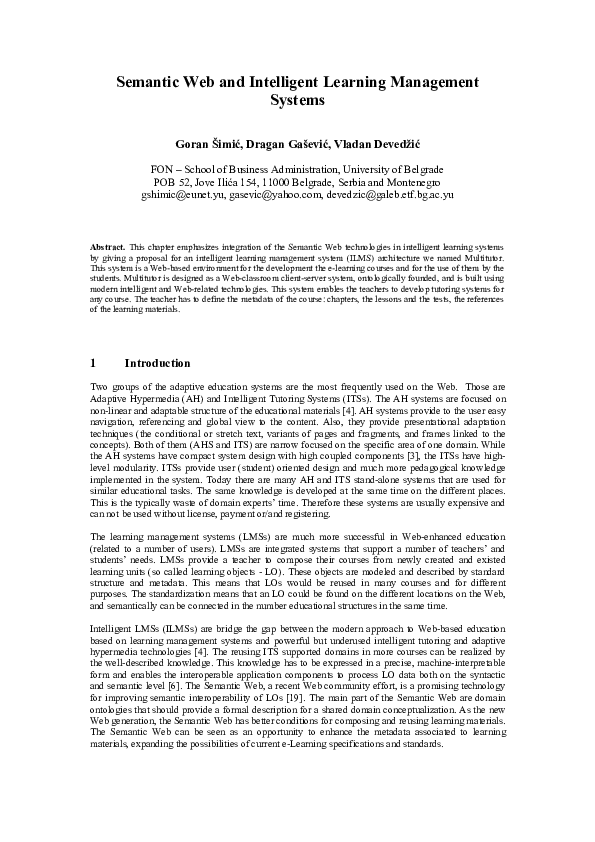 (PDF) Semantic web and intelligent learning management Systems