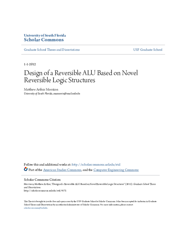 (PDF) Design of a Reversible ALU Based on Novel Reversible Logic Structures