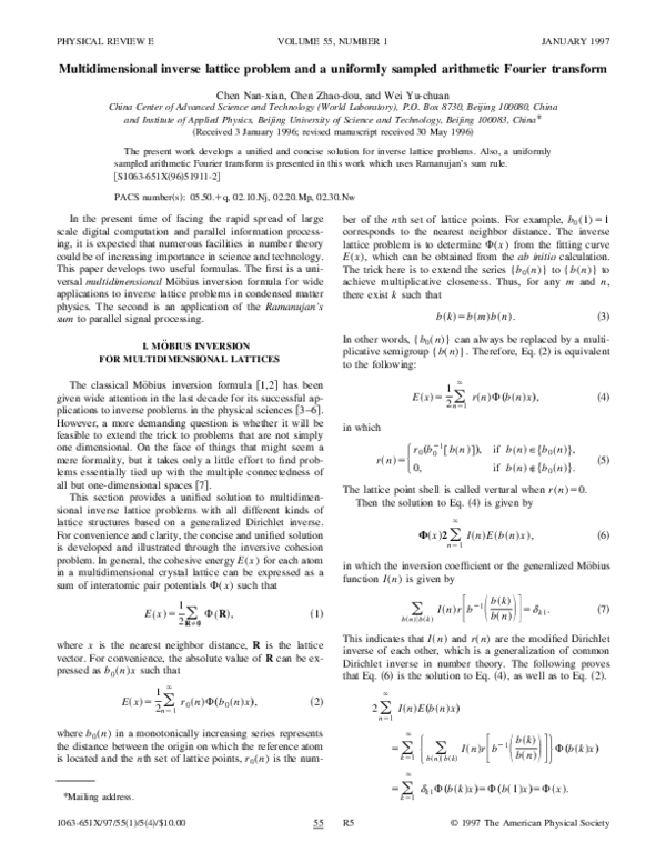 Pdf Multidimensional Inverse Lattice Problem And A Uniformly Sampled Arithmetic Fourier Transform