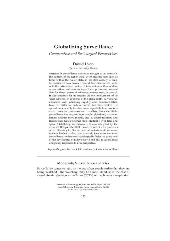 (PDF) Globalizing Surveillance: Comparative and Sociological Perspectives (PDF) Globalizing Surveillance: Comparative and Sociological Perspectives