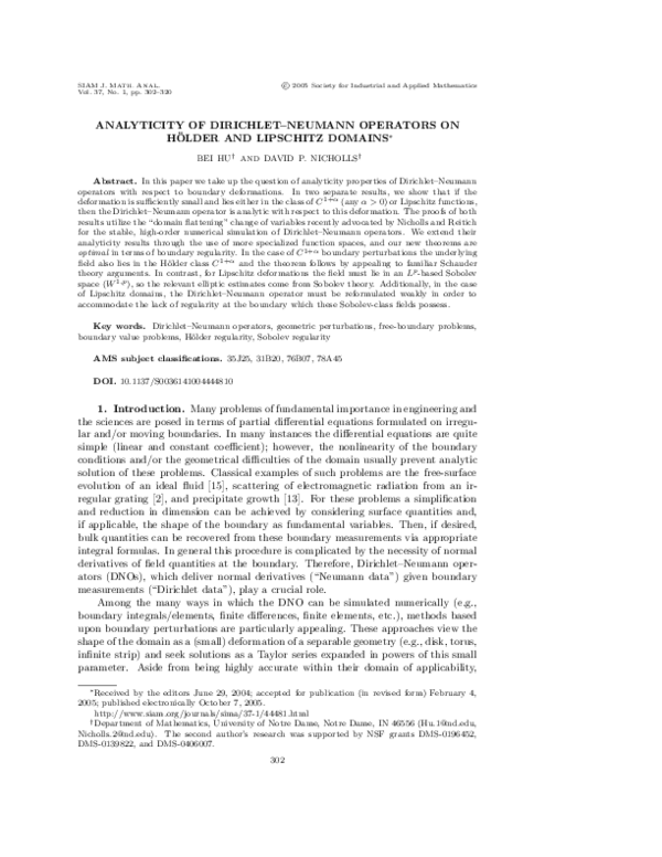 (PDF) Analyticity of Dirichlet--Neumann Operators on Hölder and Lipschitz Domains