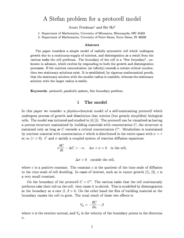 (PDF) A Stefan Problem for a Protocell Model
