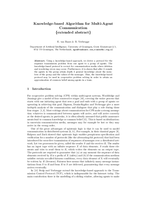 (PDF) Knowledge-based algorithm for multi-agent communication