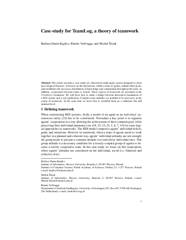 (PDF) Case-Study for TeamLog, a Theory of Teamwork
