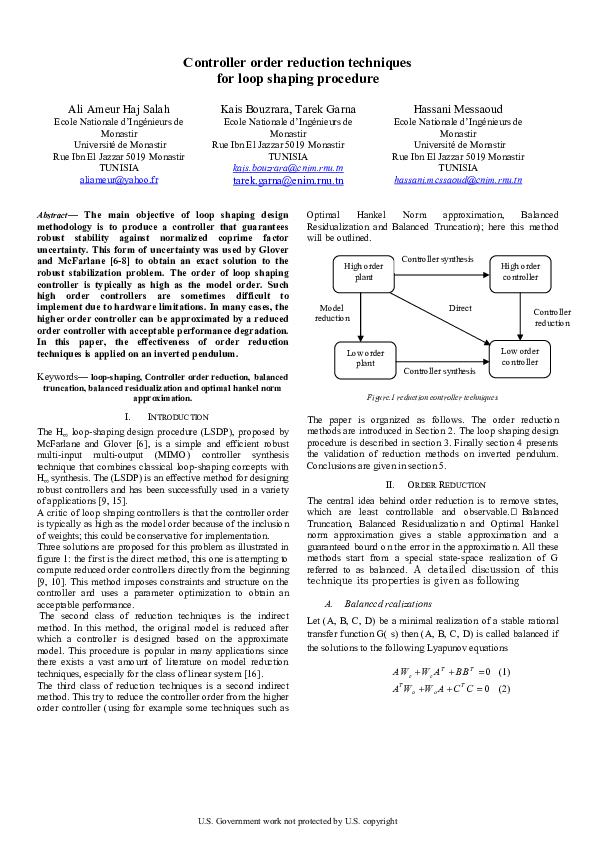 (PDF) Controller order reduction techniques for loop shaping procedure