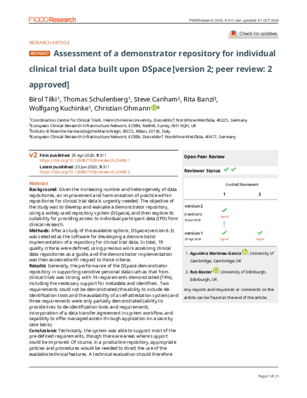 (PDF) Assessment of a demonstrator repository for individual clinical ...