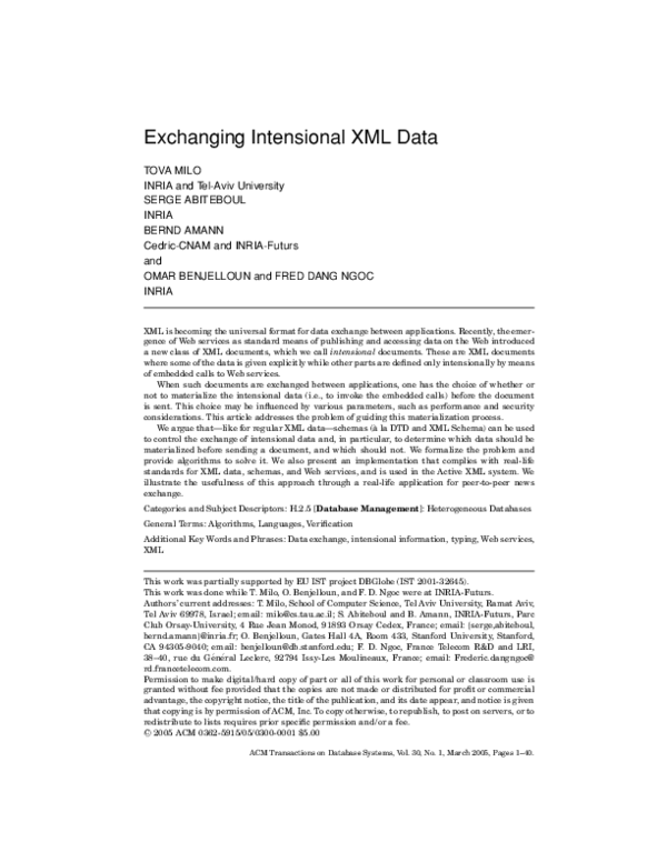 (PDF) Exchanging intensional XML data