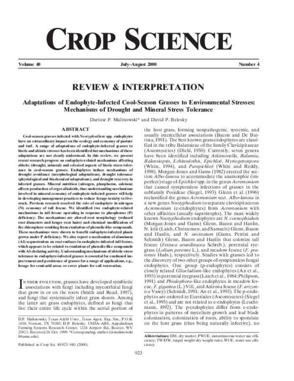 (PDF) Adaptations of Endophyte-Infected Cool-Season Grasses to ...