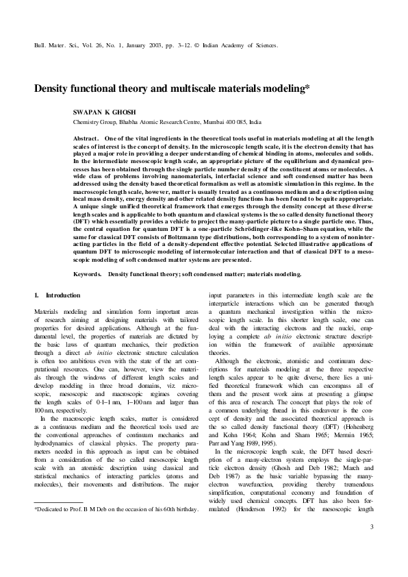 (PDF) Density functional theory and multiscale materials modeling
