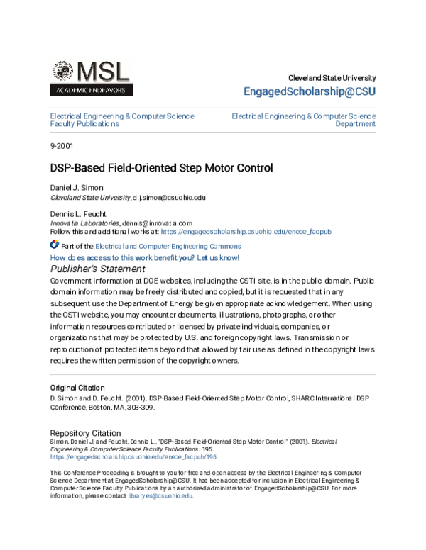 Pdf Dsp Based Field Oriented Step Motor Control