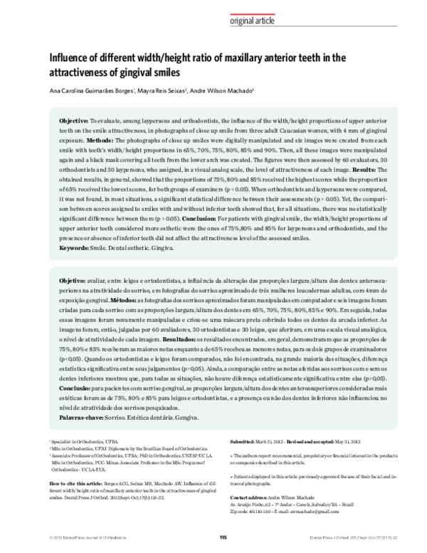(PDF) Influence of different width/height ratio of maxillary anterior ...