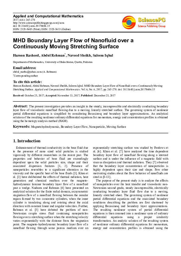 (PDF) MHD Boundary Layer Flow of Nanofluid over a Continuously Moving Stretching Surface