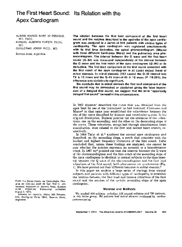 (PDF) The first heart sound: Its relation with the apex cardiogram