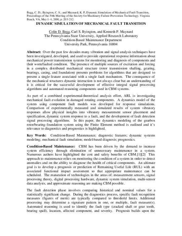 (PDF) Dynamic simulation of mechanical fault transition