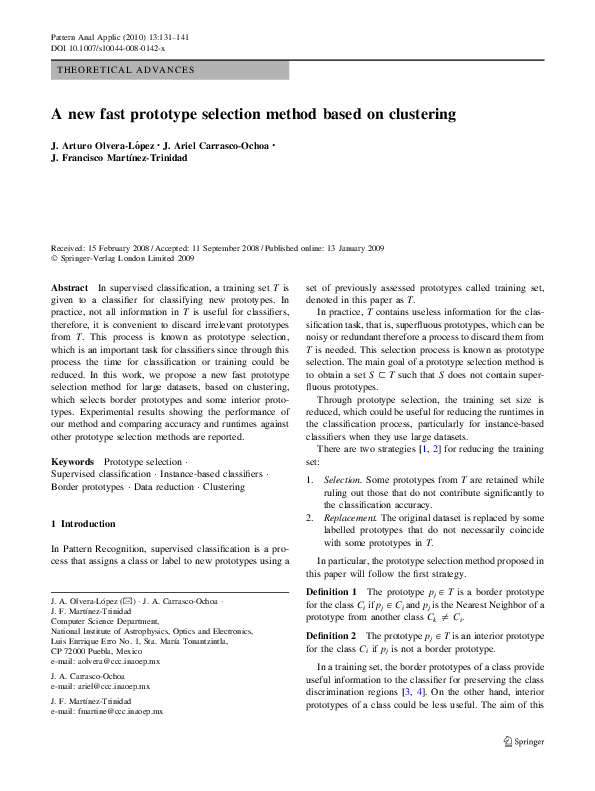 Pdf A New Fast Prototype Selection Method Based On Clustering