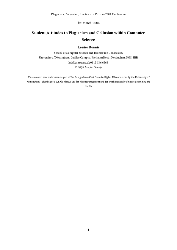 (PDF) Student attitudes to plagiarism and collusion within computer science