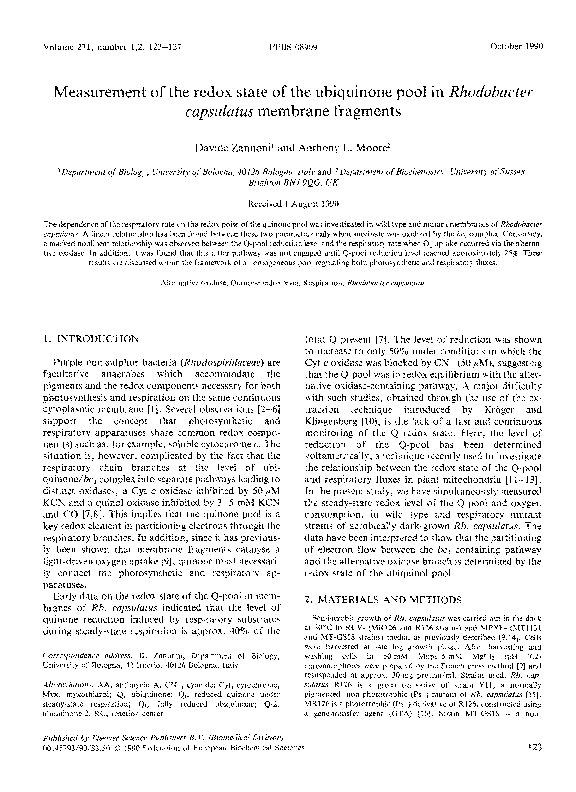 (PDF) Measurement of the redox state of the ubiquinone pool in ...
