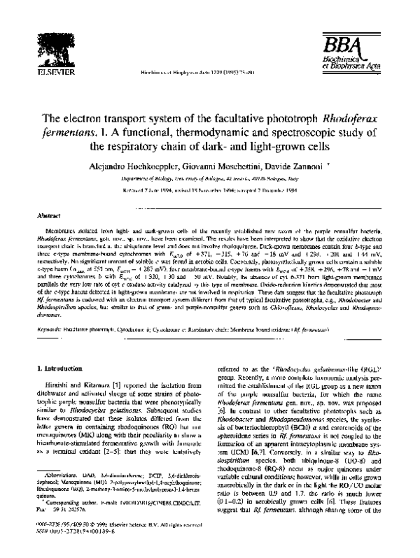 (PDF) The electron transport system of the facultative phototroph ...