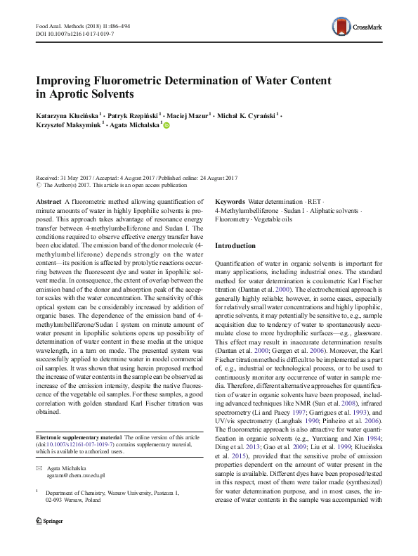 (PDF) Improving Fluorometric Determination of Water Content in Aprotic ...