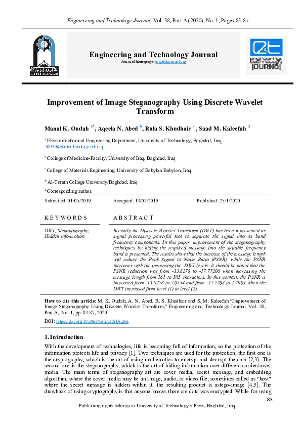 (PDF) Improvement of Image Steganography Using Discrete Wavelet Transform