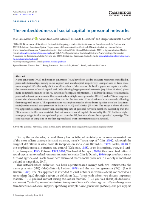 (PDF) The embeddedness of social capital in personal networks