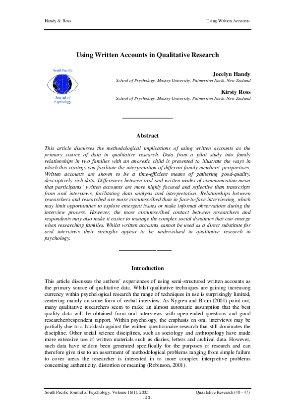 (PDF) Using Written Accounts in Qualitative Research
