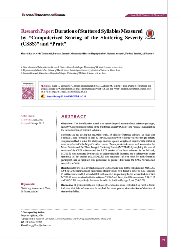 (PDF) Scores on Riley’s Stuttering Severity Instrument Versions Three ...