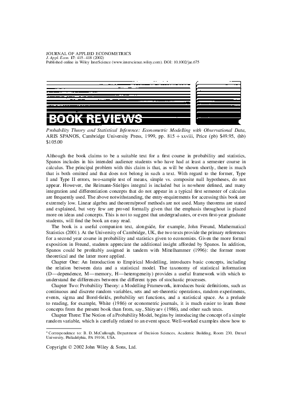(PDF) Probability theory and statistical inference: econometric modelling with observational ...
