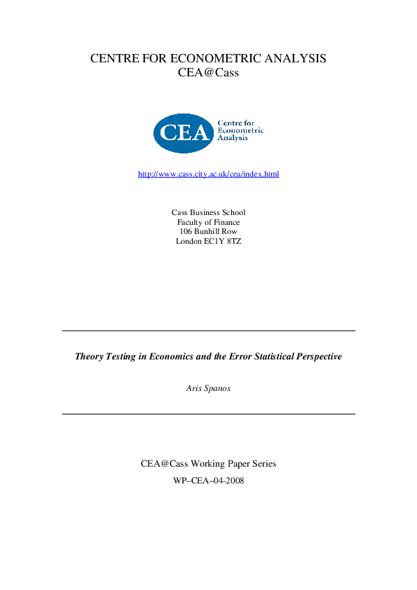 Pdf Theory Testing In Economics And The Error Statistical Perspective