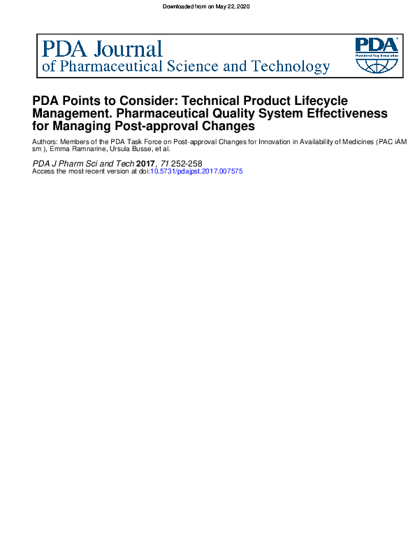(PDF) PDA Points to Consider: Technical Product Lifecycle Management ...