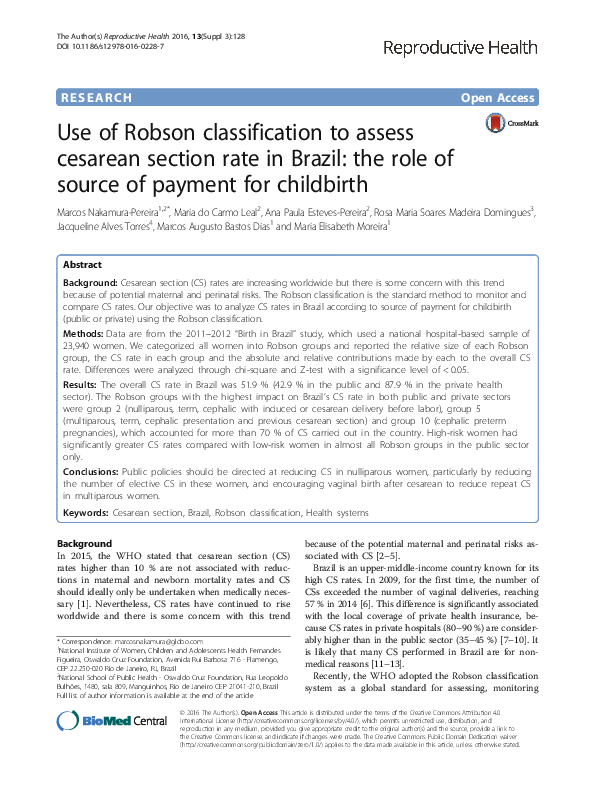 (PDF) Use of Robson classification to assess cesarean section rate in ...