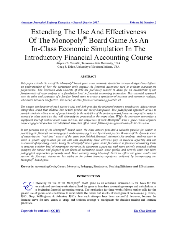 (PDF) Extending The Use And Effectiveness Of The Monopoly® Board Game ...