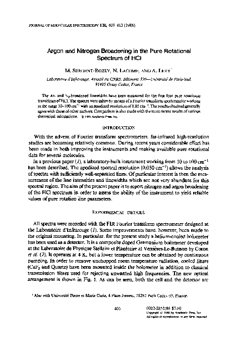 (PDF) Argon and nitrogen broadening in the pure rotational spectrum of HCl