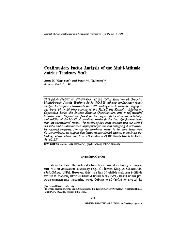(PDF) Confirmatory Factor Analysis of the Multi-Attitude Suicide Tendency Scale