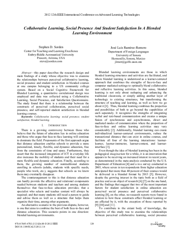 (PDF) Collaborative Learning, Social Presence and Student Satisfaction in a Blended Learning ...