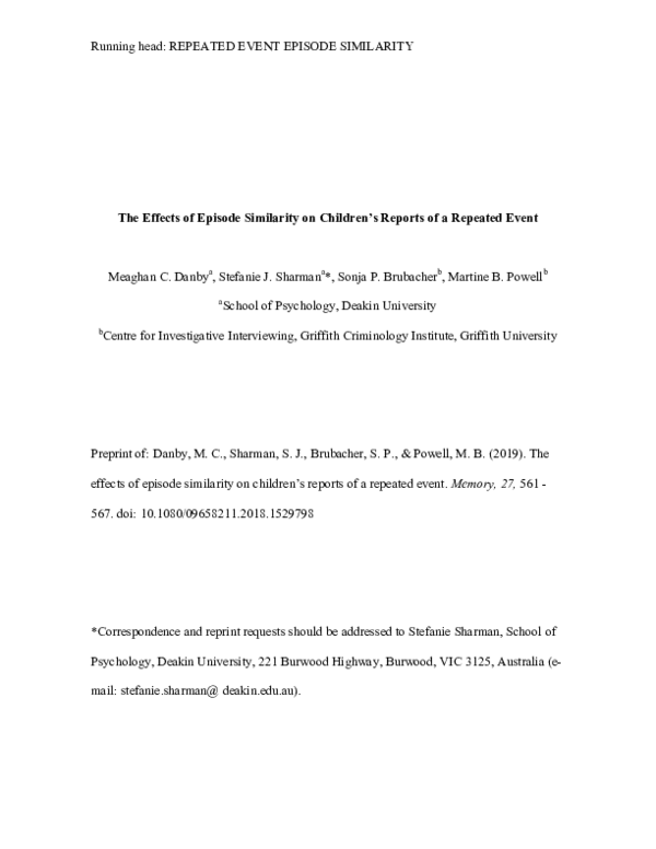 (PDF) The effects of episode similarity on children’s reports of a repeated event