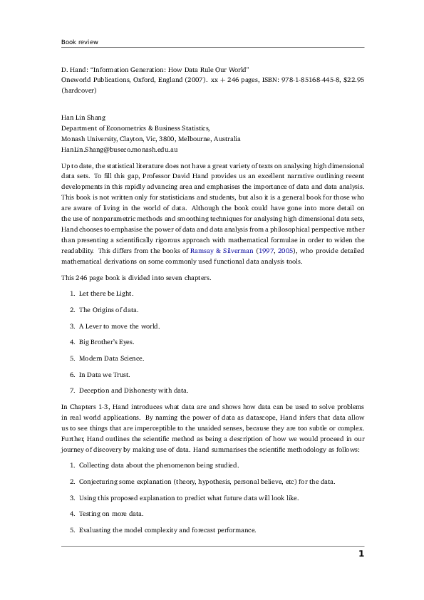 (PDF) D. Hand: Information generation (2007): how data rule our world ...