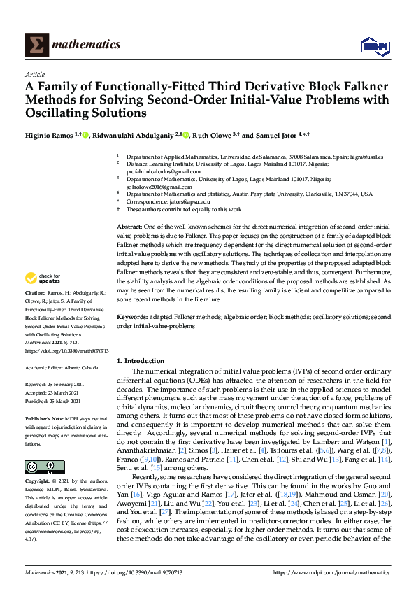 (PDF) A Family of Functionally-Fitted Third Derivative Block Falkner Methods for Solving Second ...