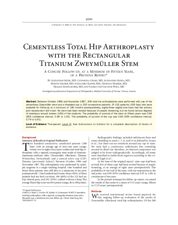 (PDF) Cementless Total Hip Arthroplasty with the Rectangular Titanium ...